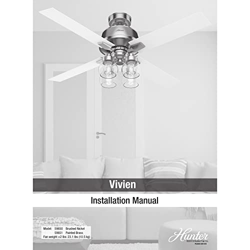 Hunter Fan Company 59651 Viven Ceiling Fan, 52, Modern Brass Finish