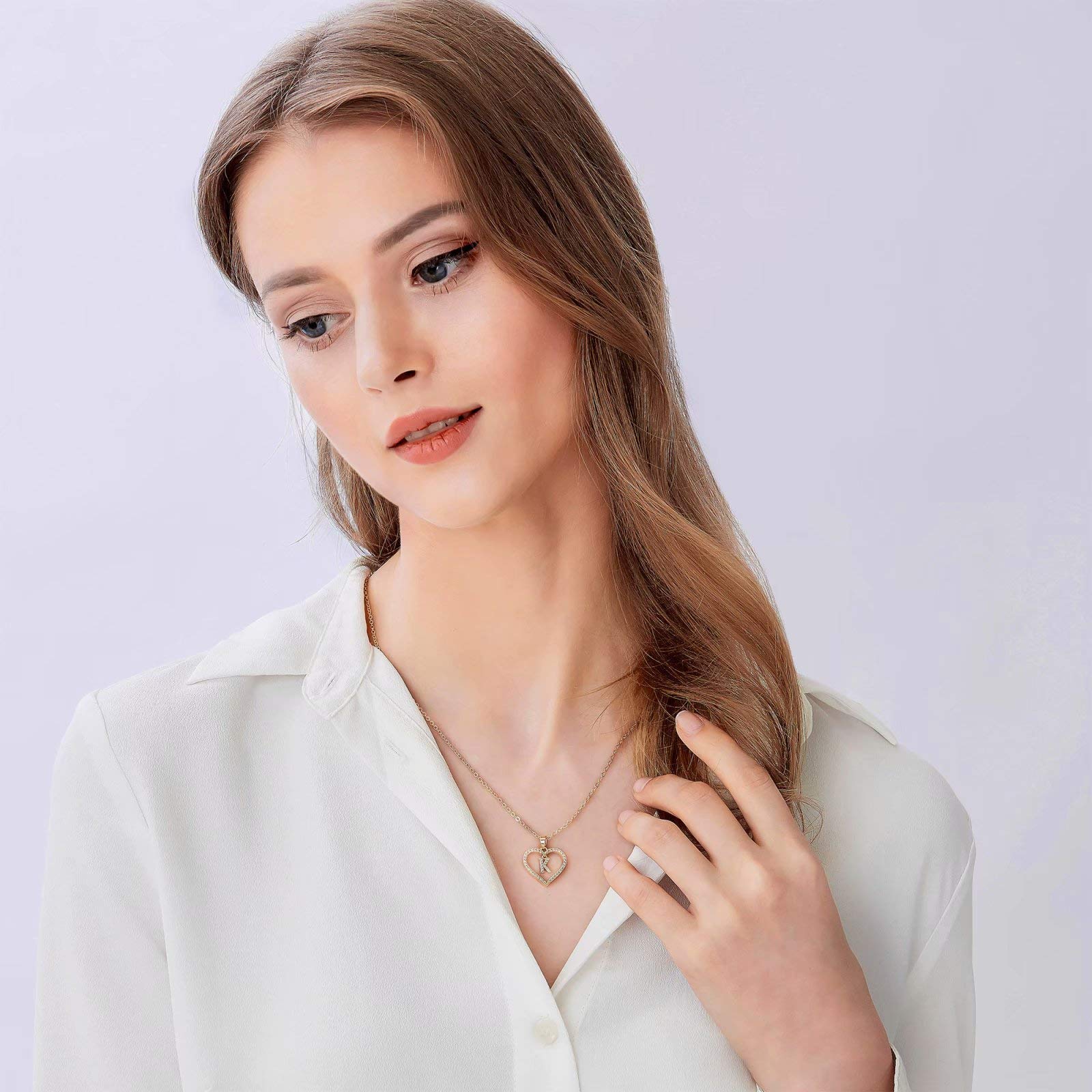 IEFSHINY Initials Letter Necklace for Girls Women, 14k Gold Plated K Letter Big Necklaces for Women CZ Pendant Necklace with Initials for Women Teen Girls Jewelry Teenage Mothers Day Valentines Gift