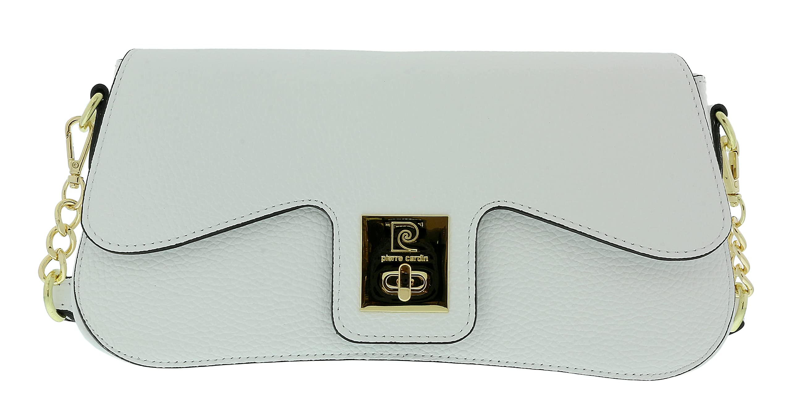 Pierre Cardin White Leather Medium Structured Logo Shoulder Bag for womens