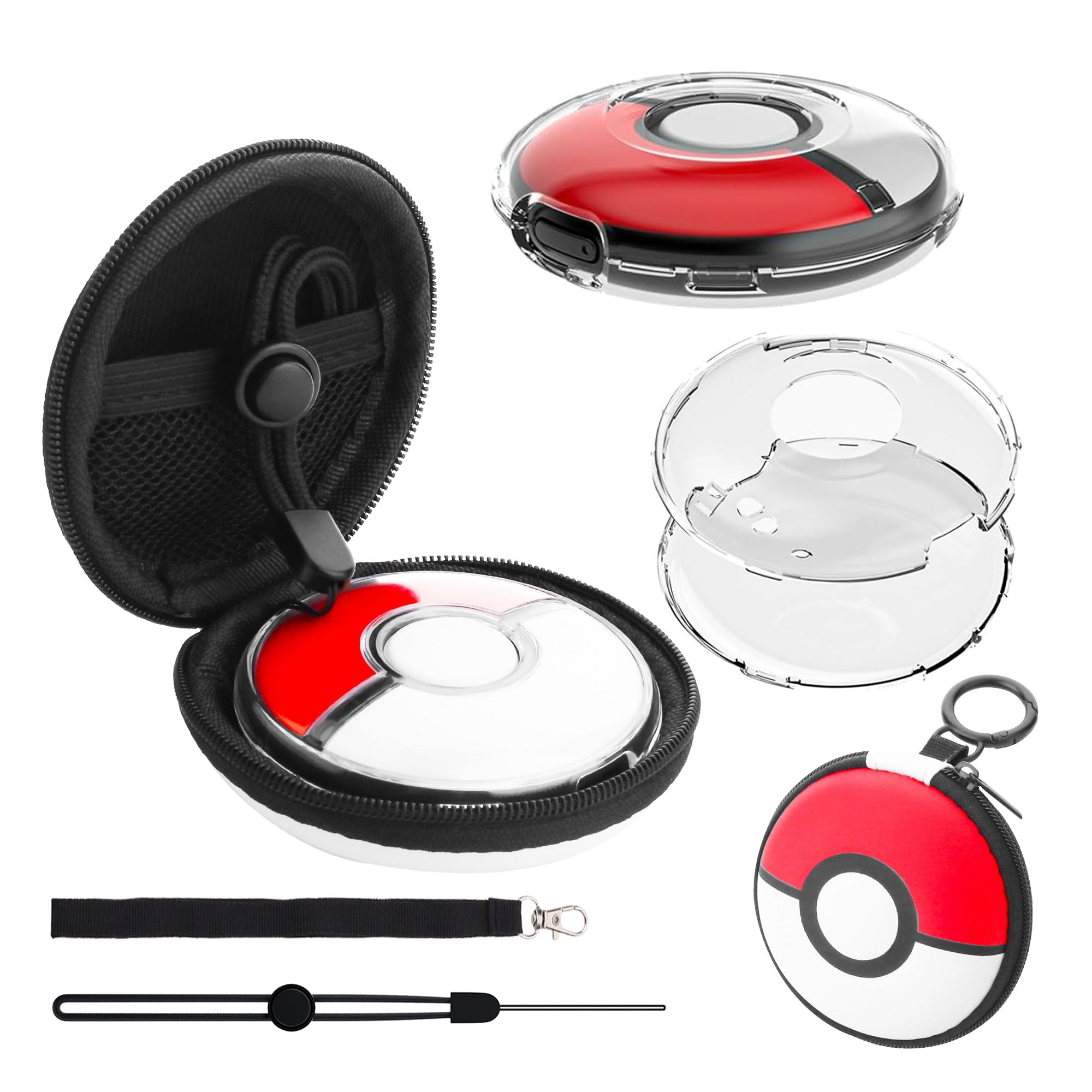 HYPERCASE Carrying Case for Pokémon GO Plus + 2023 , with PC Protective Cover for Pokemon GO Plus, One Carry Case Hand Strap and Clear Hard Shell Wrist Strap(Red and white)