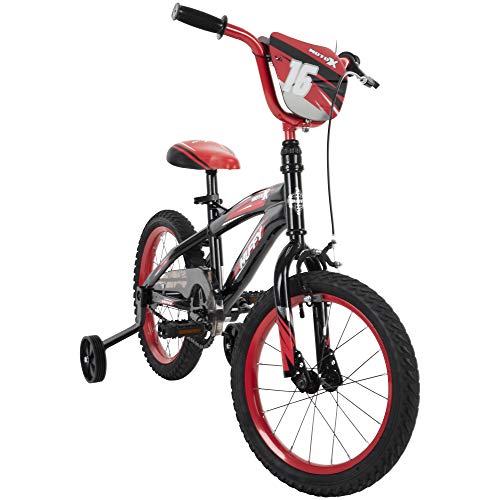 Huffy Moto X 18 Inch Kid’s Bike with Training Wheels, Quick Connect Assembly, Black