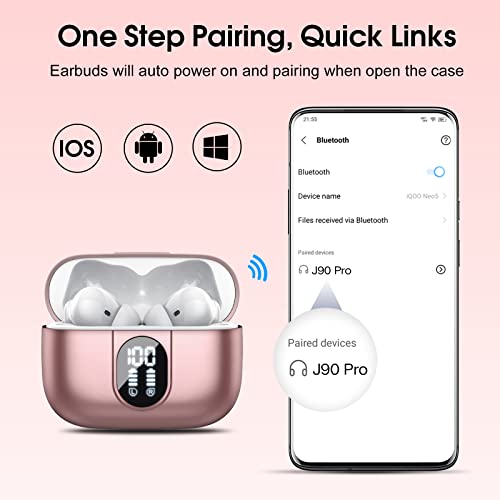 Wireless Earbuds, 2023 Bluetooth Headphones 5.3 HiFi Stereo Earphones, 40H Playtime Dual Mic Call in-Ear Earbud, Bluetooth Earbud with Dual Mic Call, IP7 Waterproof Earphones Sport Headset for iOS