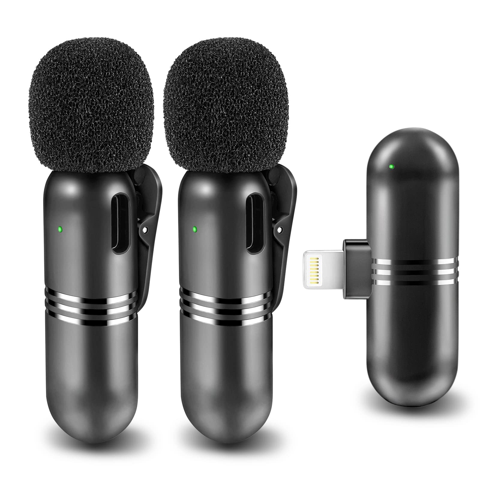 LOMEZI 2 Pack Wireless Lavalier Microphone for iPhone, Omnidirectional Condenser Mic Audio Video Recording for Podcast YouTube Interview Tiktok, Cylinder Black