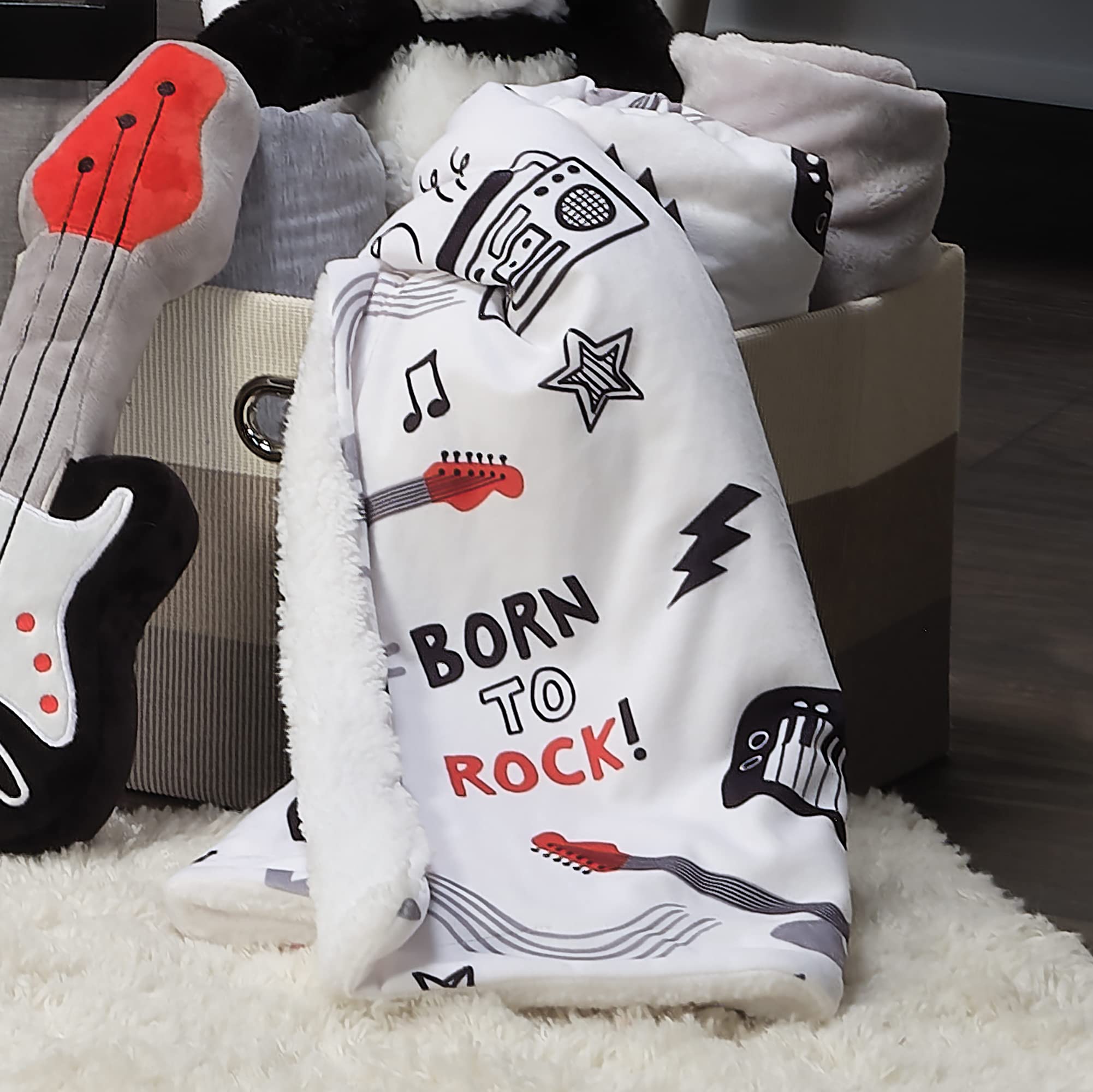 Lambs & Ivy Rock Star Baby Blanket - White, Modern