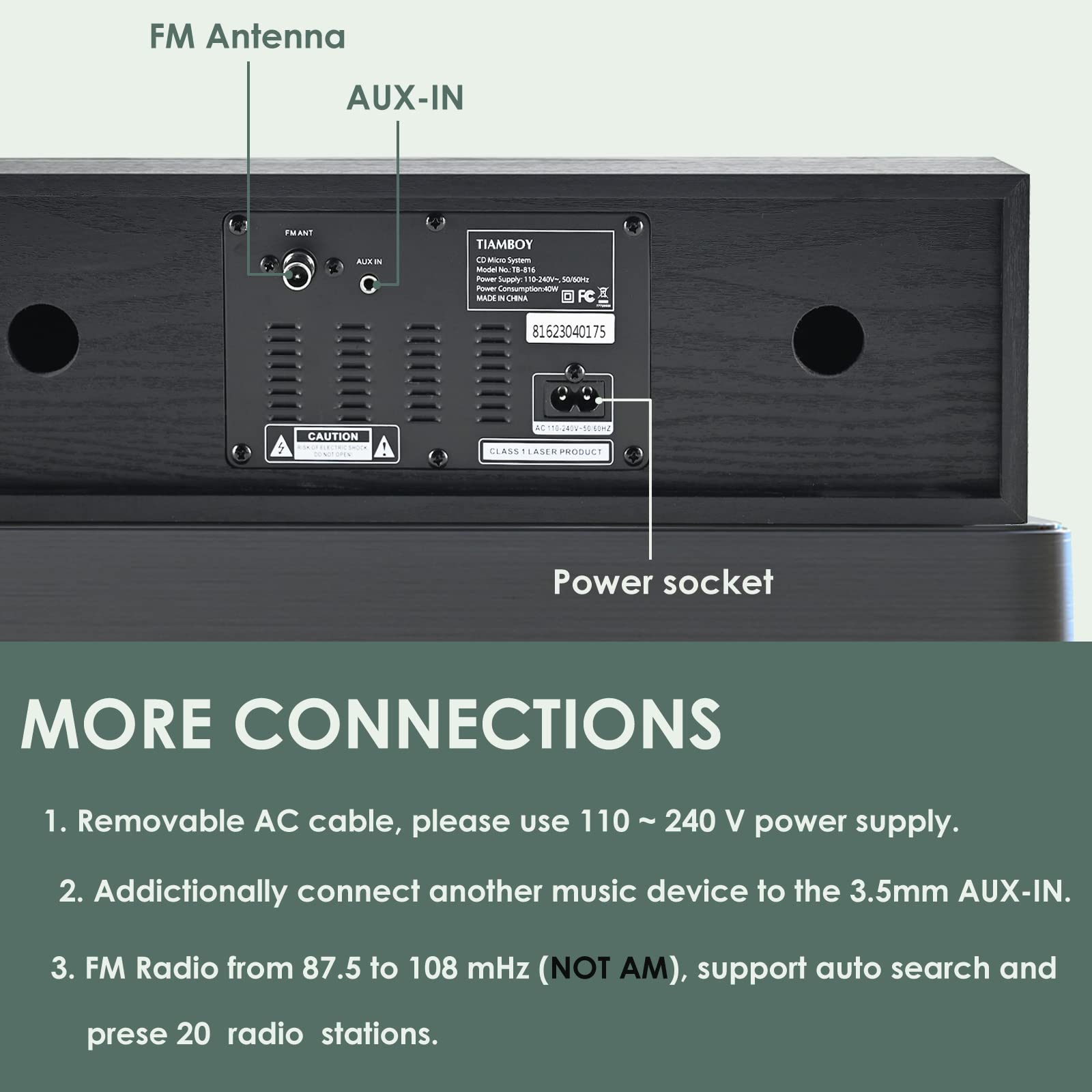 Home Stereo System with CD Player - Micro Shelf System 40W RMS with CD Player, Bluetooth, USB Playback, FM Radio, AUX-Input, 2-Way Music Crisp-Sound, DSP-Tech (TB-816B)