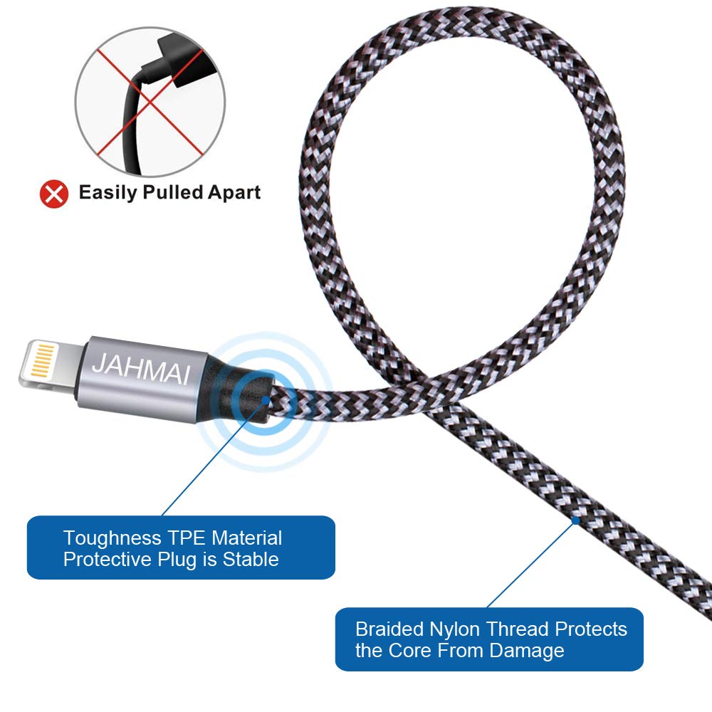JAHMAI iPhone Charger, Nylon Braided Lightning Cable [MFi Certified] 3Pack 6ft Fast Charging High Speed Data Sync Phone Cord Compatible with iPhone 14 13 12 11 Pro XS MAX XR XS X 8 7 Plus SE iPad