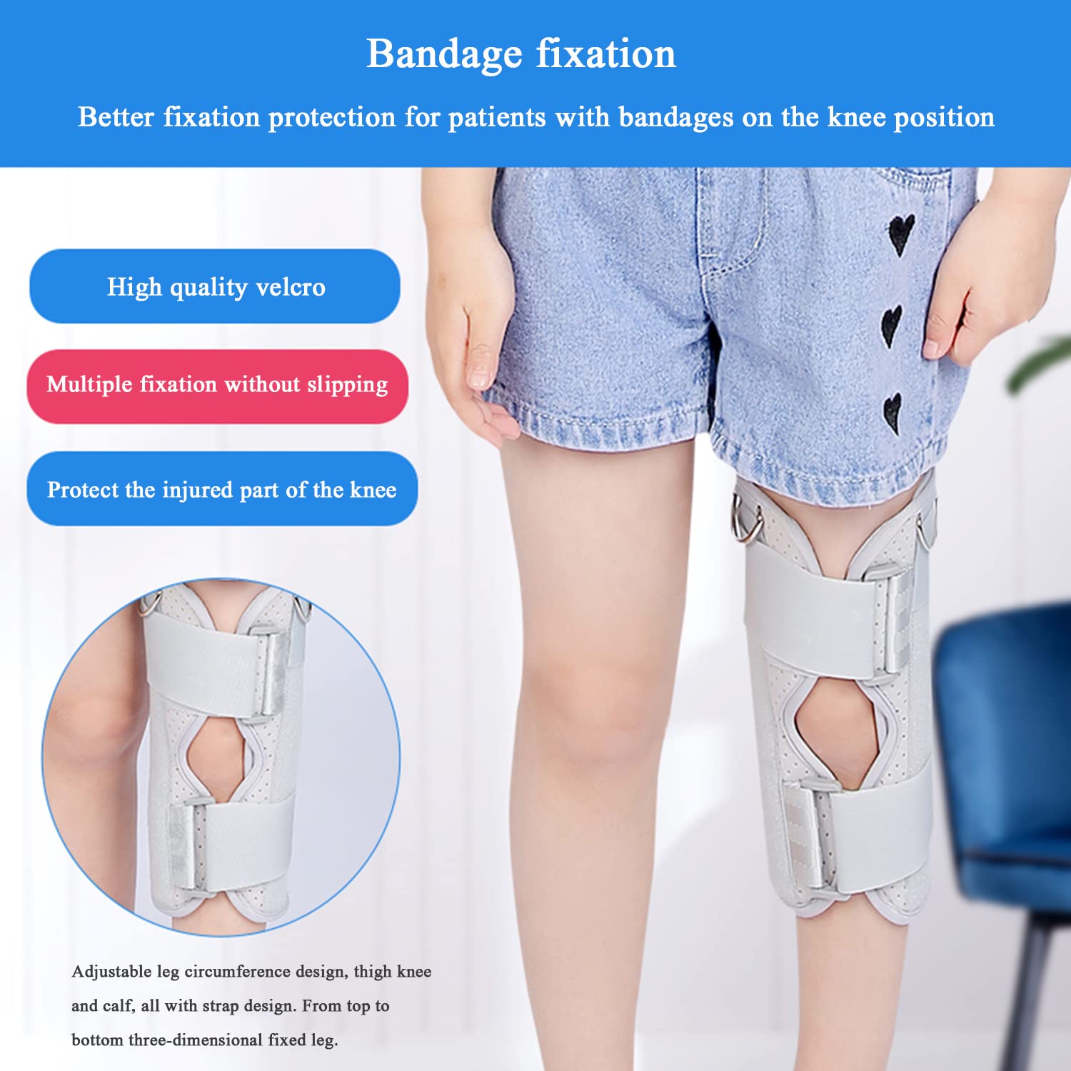 Kids Knee Immobilizer Brace with Shoulder Strap, Fracture Fixation Protector for Knee Pre-and Postoperative & Injury Or Surgery Recovery,M
