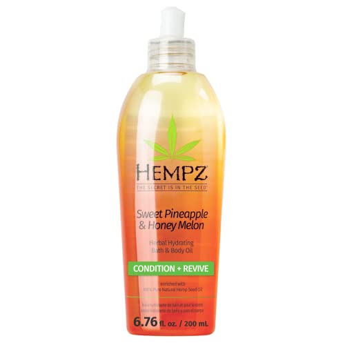 Hempz Hydrating Bath and Body Oil, Off Yellow, Sweet Pineapple/Honey Melon, 6.76 Fluid Ounce