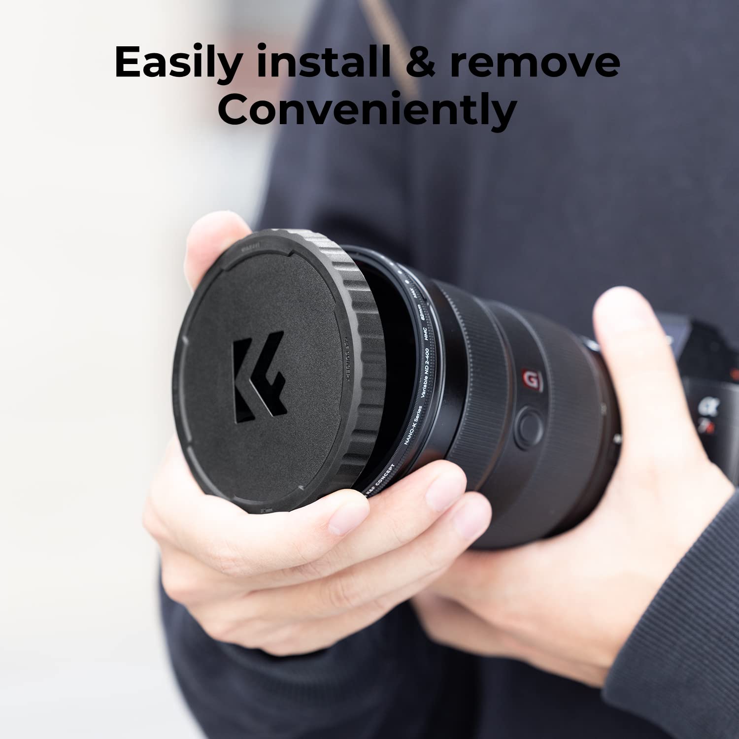 K&F Concept 82mm Variable ND Lens Filter & Filter Cap Kit (2 Pcs) Adjustable Neutral Density ND2-ND400 with 18 Multi-Layer Coatings Lens Filter with VND Filter Cap