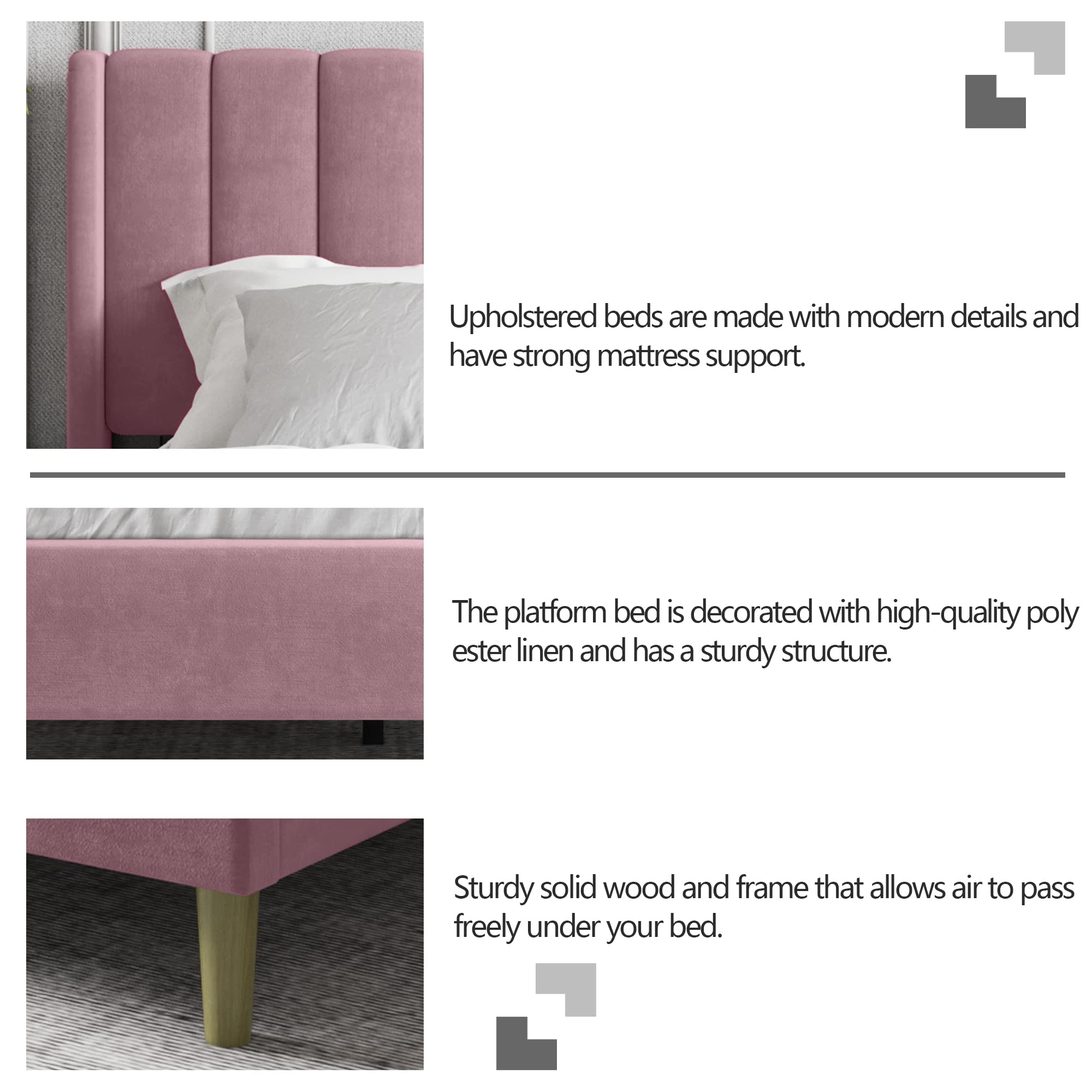 Zoophyter Upholstered Platform Bed Frame Twin Size with Headboard,Mattress Foundation/Strong Wooden Slats Support/No Box Spring Needed/Easy Assembly Pink