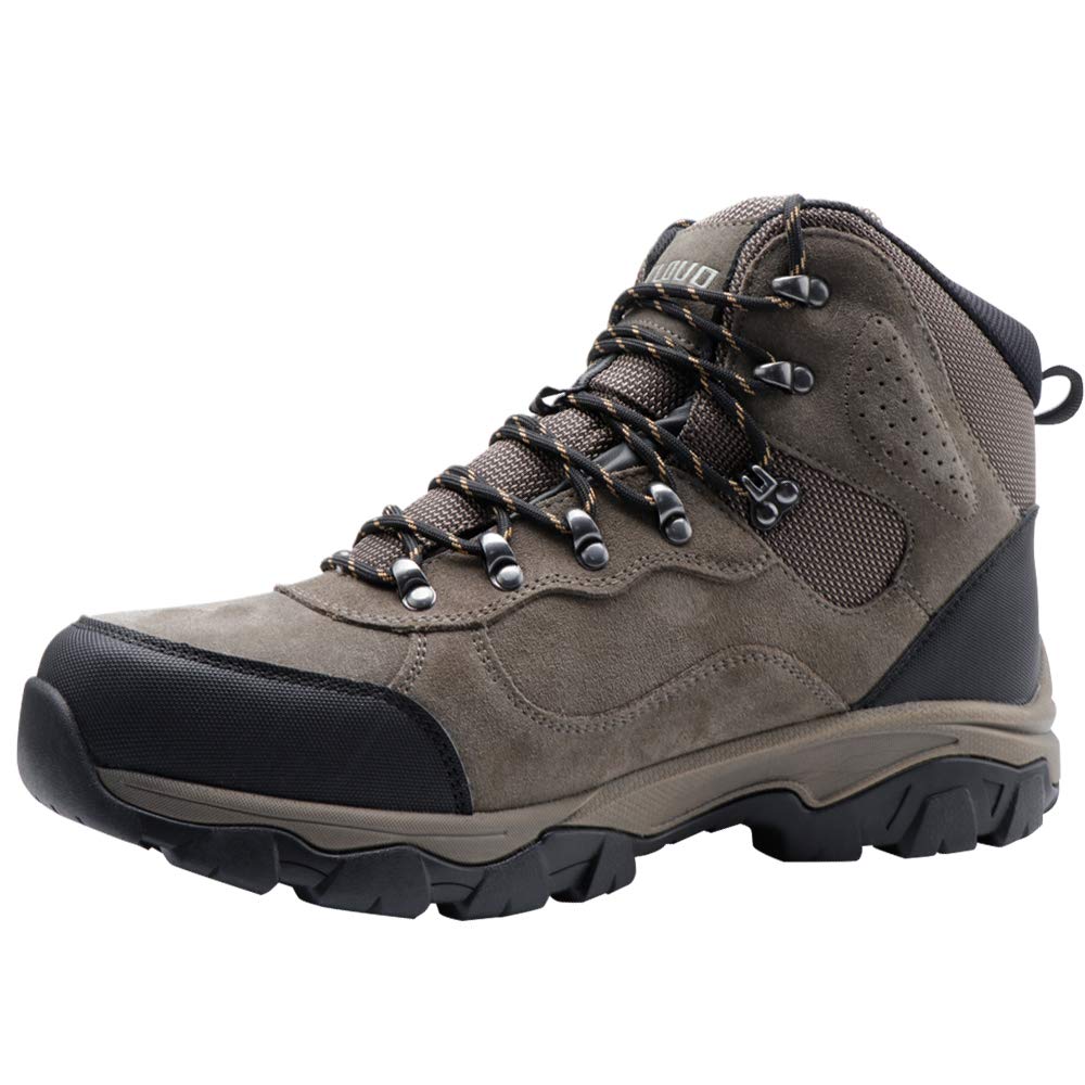 Kecloud Men's Suede Waterproof Hiking Boots Mid Ankle Leather Hiker Boots, Lightweight, Non Slip, Soft Toe (Taupe, Size 9)