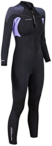 Henderson 3mm Thermoprene Pro Women’s Front Zip Jumpsuit with Duratex Knee Pads, Black/Lavender, 10