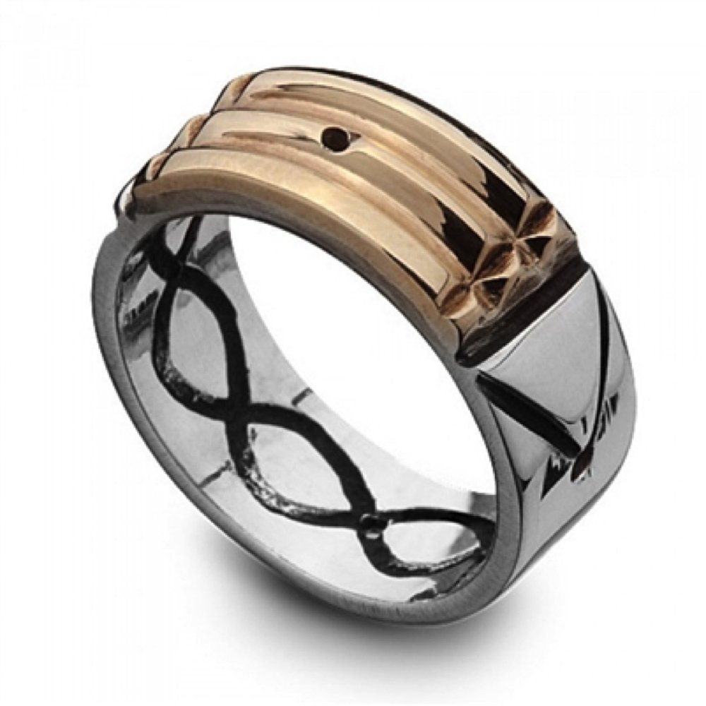 Holysands Kabbalah Atlantis Ring for Protection 18K Gold & 950 Silver