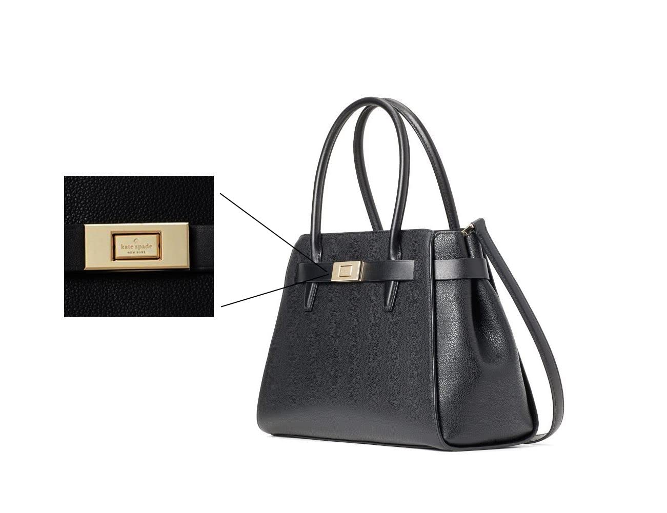 kate spade handbag for women Lucia medium satchel in leather, Black, Medium