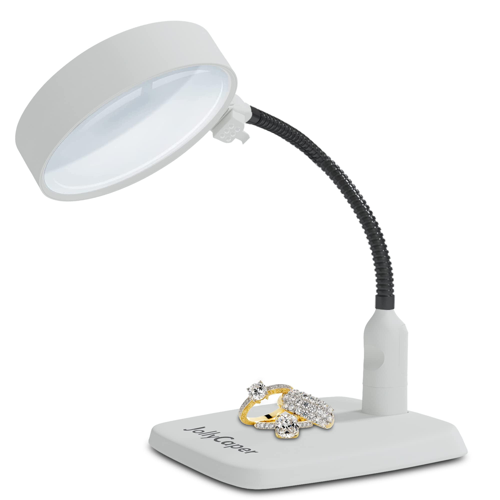 JollyCaper - Magnifying Glass with Light and Stand - Led Magnifying Lamp 8X - 6 LED - Magnifying Lamp for Sewing Table, Crafts, Reading Light, Jewelry