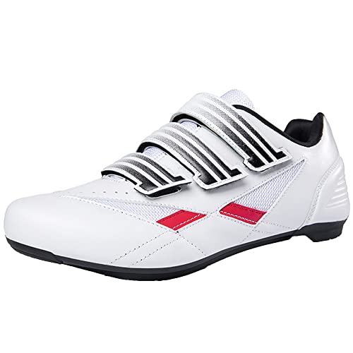 Men's Cycling Shoes Breathable Road Bikes Shoes Lightweight with Look Delta Cleat Compatible with Peloton,White,8