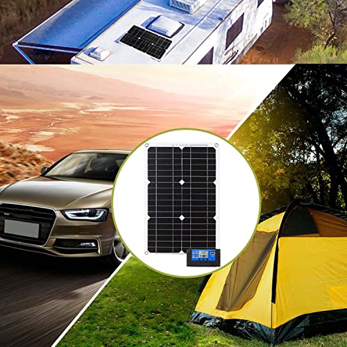 PHASFBJ 2PCS Solar Panel 100W Solar Panel Kit, Flexible Solar Panels, High Efficiency Monocrystalline Solar Battery Panel for Homes Boat Cycle Camping,50a Controller