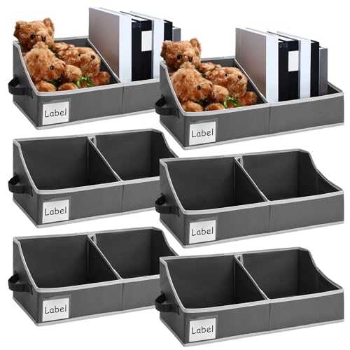 Karenhi 6 Pcs Trapezoid Large Foldable Closet Storage Bins with Label Handle 19.7" x 11.4" x 8" Fabric Closet Organizers Storage Boxes for Organizing Shelves, Clothes, Books, Toys (Light Gary)