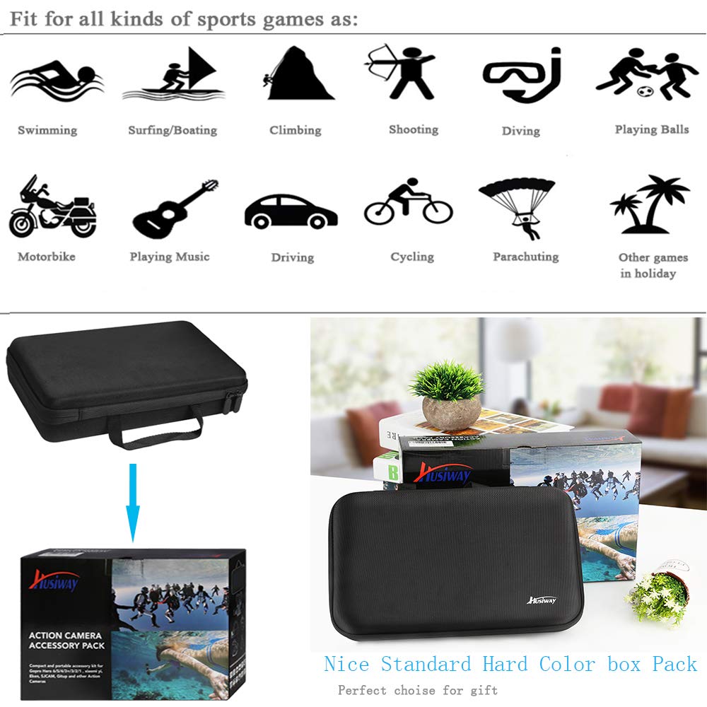 Husiway Action Camera Accessories Kit for Gopro Hero 8 Black Waterproof Housing Silicone Case Glass Screen Protector are Compatible with Gopro8 Hero8 62D