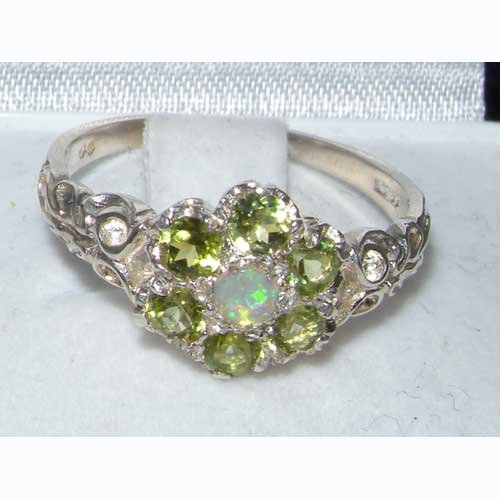 LetsBuyGold 925 Sterling Silver Real Genuine Opal and Peridot Womens Band Ring - Size 10
