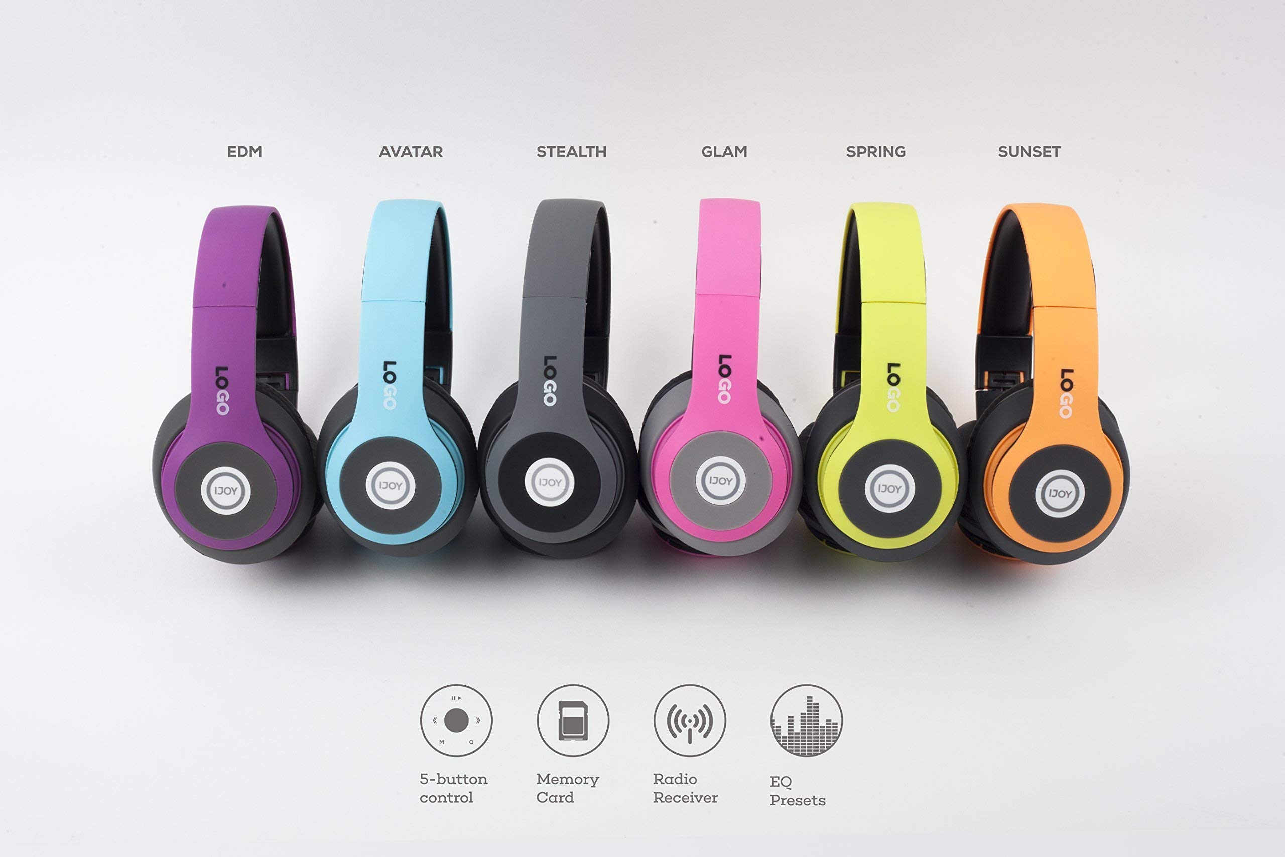 iJoy Matte Finish Premium Rechargeable Wireless Headphones Bluetooth Over Ear Headphones Foldable Headset with Mic (Stealth) (Renewed)