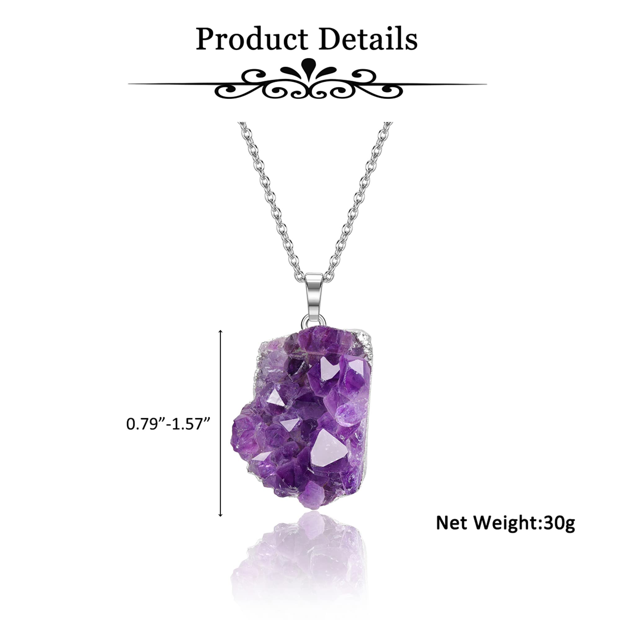 MANIFO Amethyst Raw Crystals Stone Necklace Healing Crystal Cluster Druzy Gemstone Pendant Necklaces for Women Silver