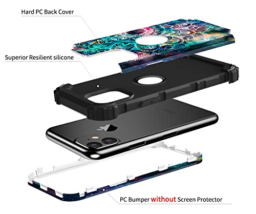Hocase for iPhone 11 Case, Heavy Duty Shockproof Protection Soft Silicone Rubber+Hard Plastic Bumper 3-in-1 Hybrid Protective Case for iPhone 11 (6.1" Display) 2019 Release - Mandala in Galaxy