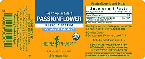 Herb Pharm Certified Organic Passionflower Extract for Mild and Occasional Anxiety - 1 Ounce