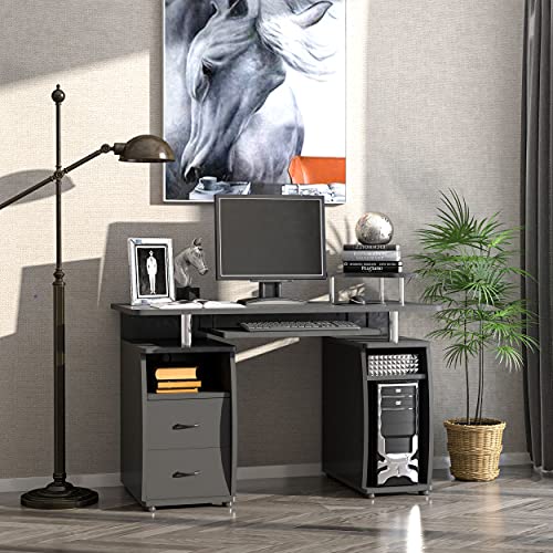 HOMCOM Multi-Function Computer Desk, Home Office Workstation with Keyboard Tray, Elevated Shelf, Sliding Scanner Shelf and CPU Stand, 47.25 x 21.75 Inch, White
