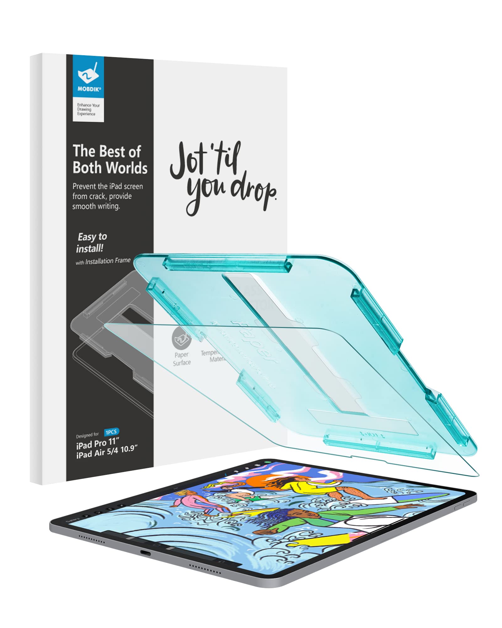 MOBDIK Paperfeel Glass Screen Protector Compatible with iPad Pro 11 Inch (2022/2021/2020/2018) & iPad Air 5th / 4th Generation (10.9 Inch) [Tempered Glass] [EZ Kit] [Automatic Alignment]