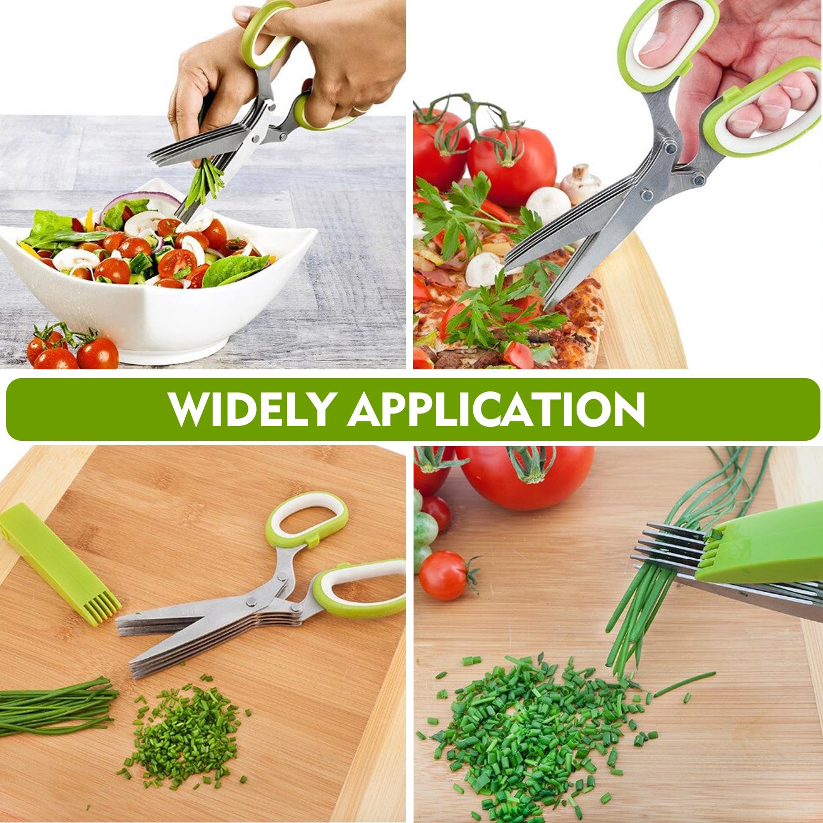Herb Scissors,5 Blade Kitchen Herb Shears Herb Cutter with Safety Cover and Cleaning Comb for Chopping Basil Chive Parsley, Stainless Steel, Sharp Dishwasher Safe Kitchen Gadget - Green