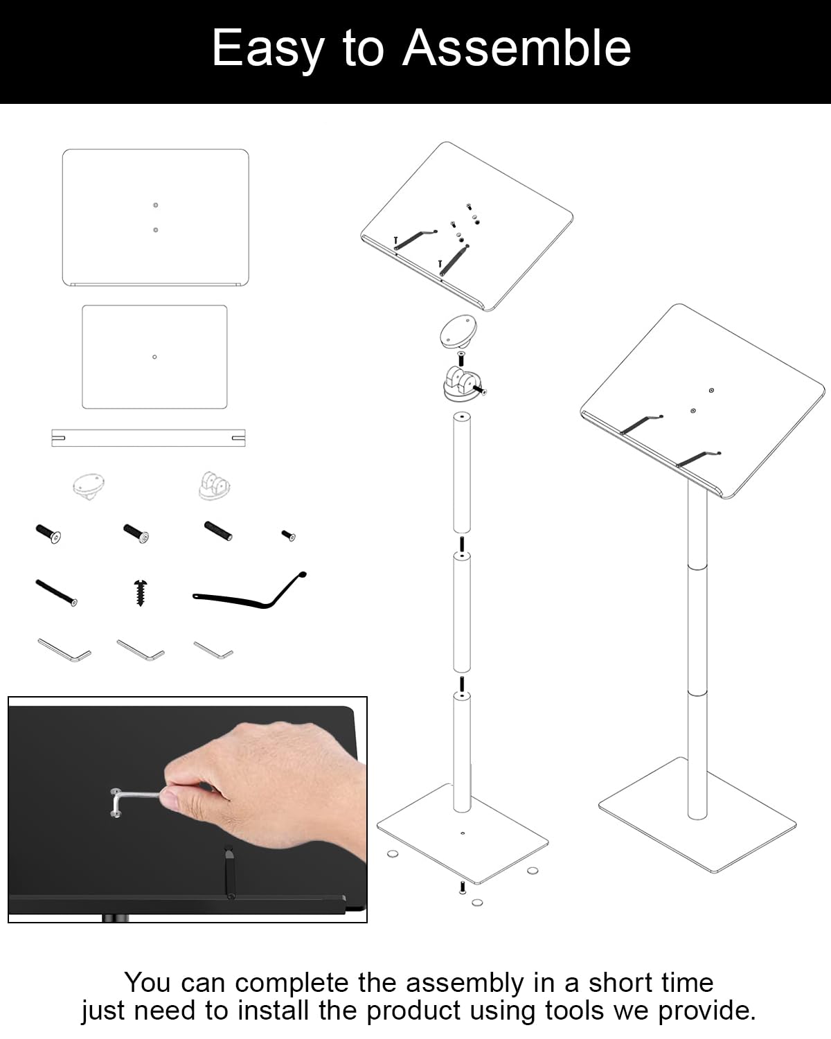KSacry Acrylic Podium Stand, 42.3" H Black Angle Adjustable Acrylic Podiums for Church,Modern Lecterns & Pulpits for Classroom, Concert, Church, Speech, Easy Assembly, Metal Base, Black