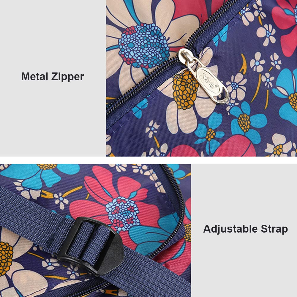 KITENROM Collapsible Reusable Grocery Bag Drawstring Backpack Large Travel Tote Bags String Sackpack for Gym Shopping Yoga Blue Leaf