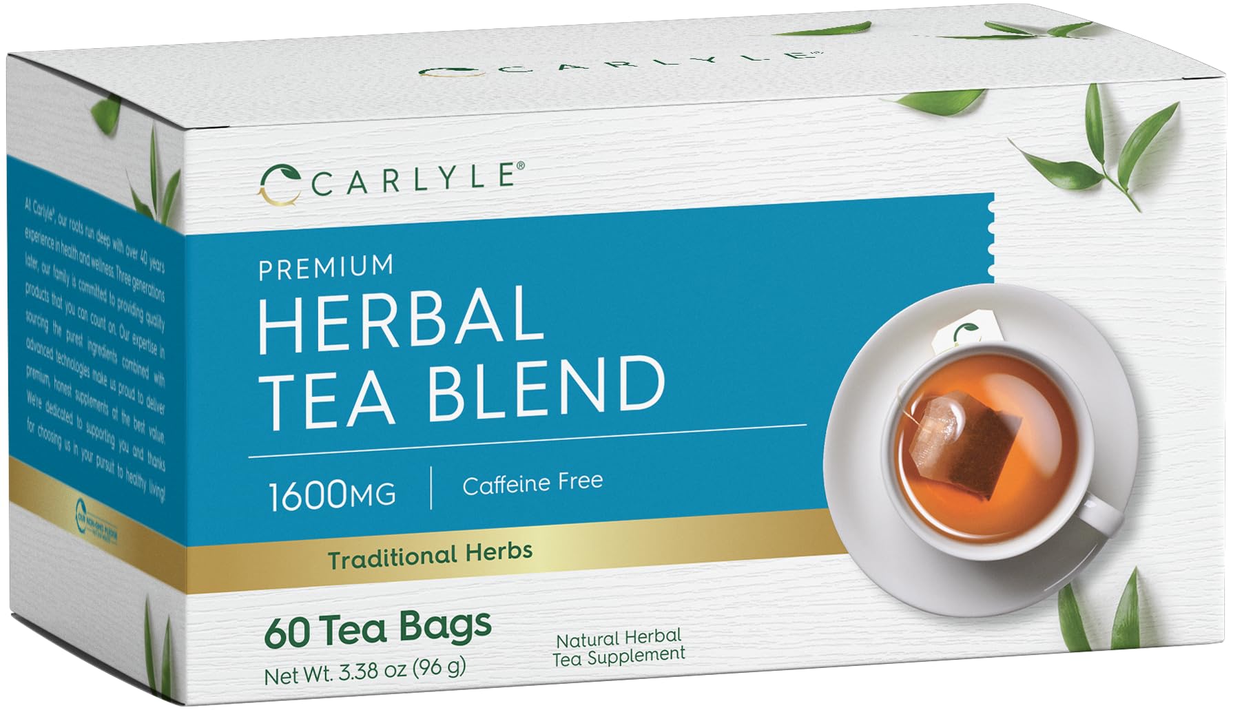 Herbal Tea Blend | 60 Tea Bags | Caffeine Free Herbal Tea Supplement | Vegetarian, Non-GMO & Gluten Free | by Carlyle