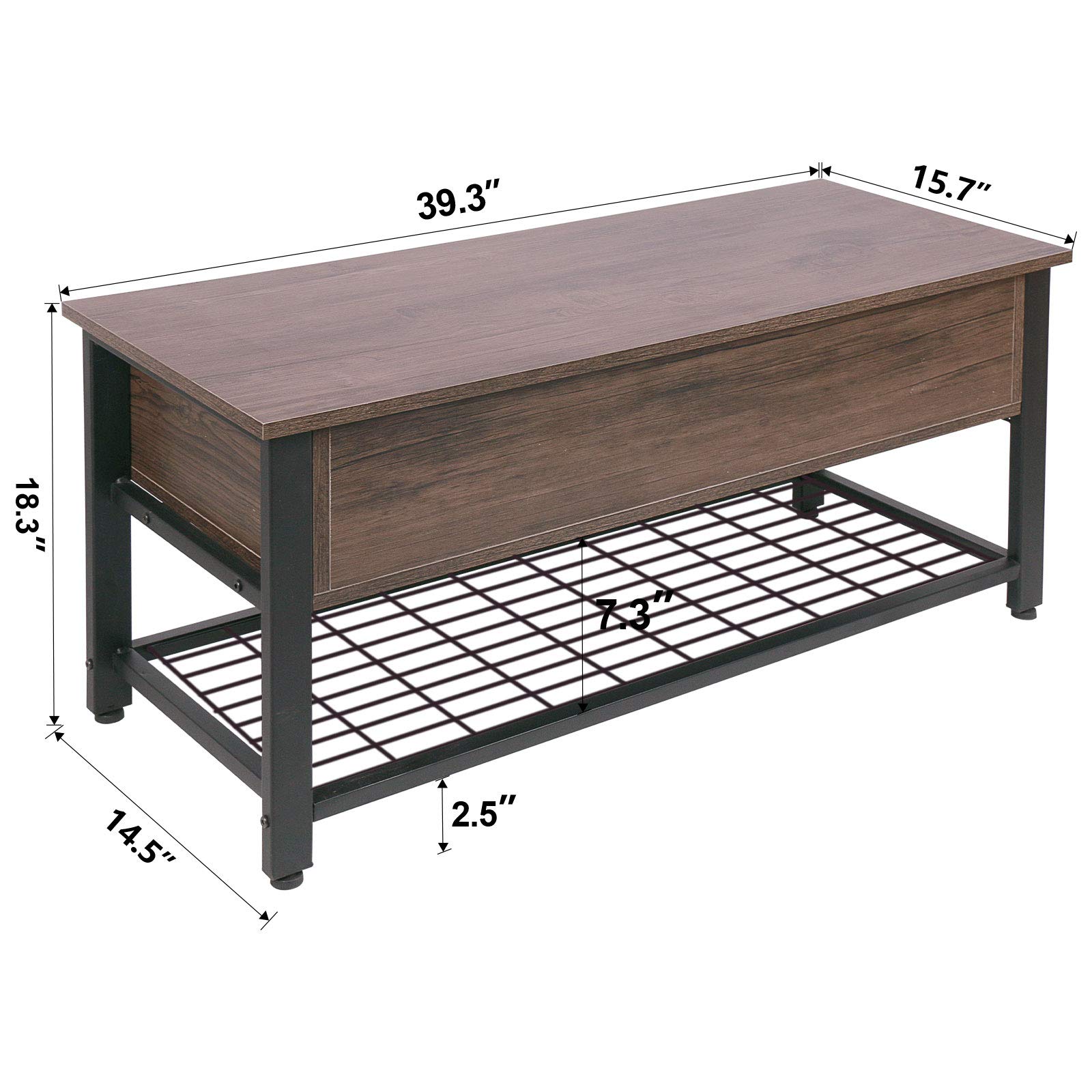 HOMEKOKO Industrial Storage Bench, Entryway Lift Top Shoe Storage Bench in Dining Room, Hallway, Living Room Metal Frame (Rustic Brown)