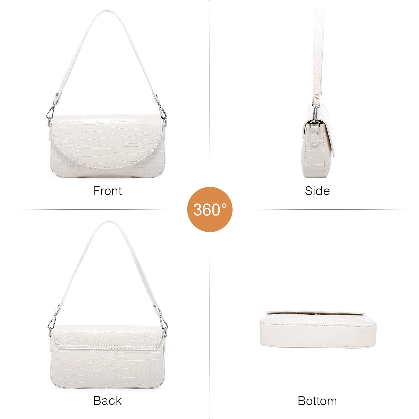 LOVEVOOK Small Shoulder Bag for Women, Mini Tote HandBag Vegan Leather Crocodile Clutch Purse with Zipper Closure
