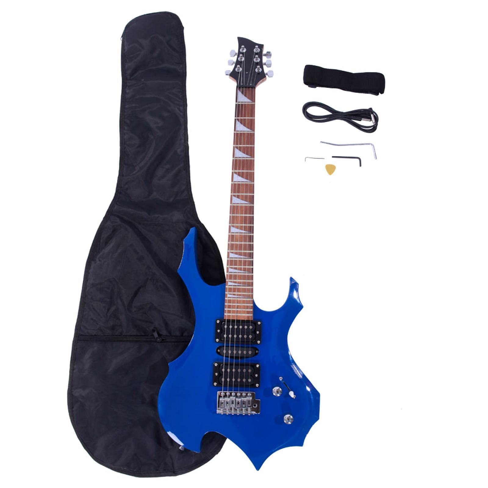 LEADZM Flaming Electric Guitar HSH Pickup Bag Strap Paddle Rocker Cable Wrench Tool Dark Blue