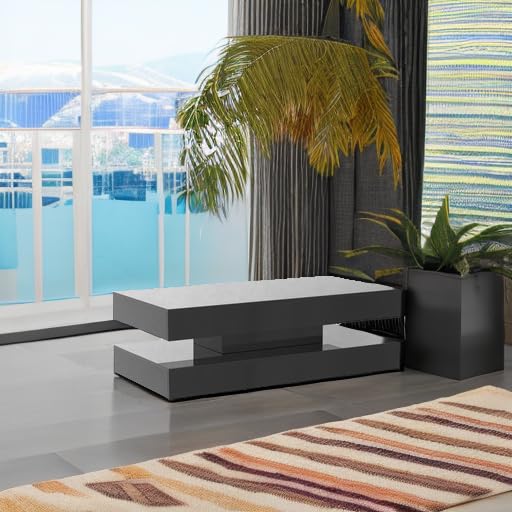 Uspeedy 47.3IN High Glossy LED Coffee Table,APP LED Lights,Black/White, Modern Furniture for Living Room (White)