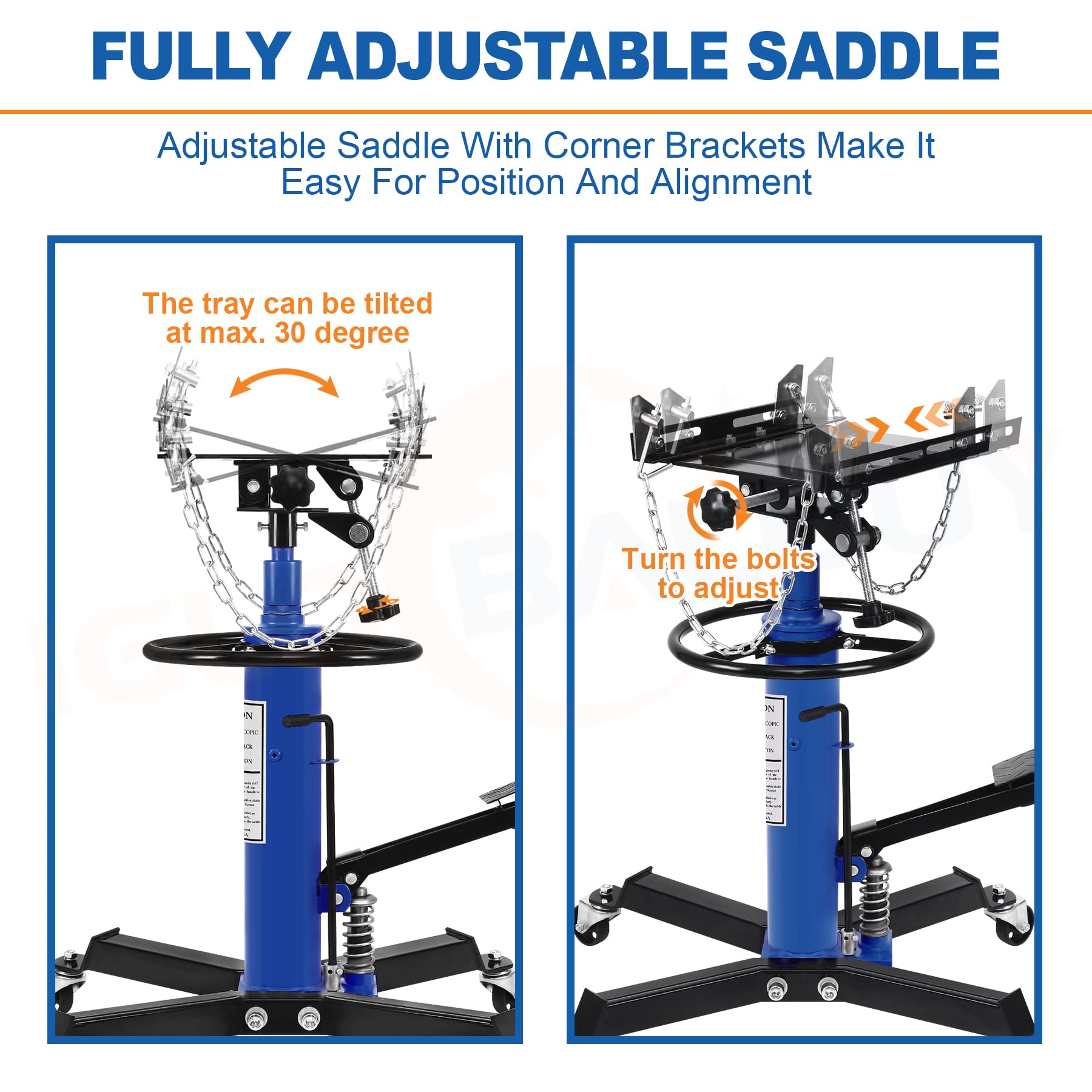 Iglobalbuy Transmission Jack Lift 1322lbs, 2 Stage Adjustable Telescoping Hydraulic Transmission Jack, High Lift Dual Telescopic Trans Jacks Hoist w/Pedal, 34" to 68" Lifting Range