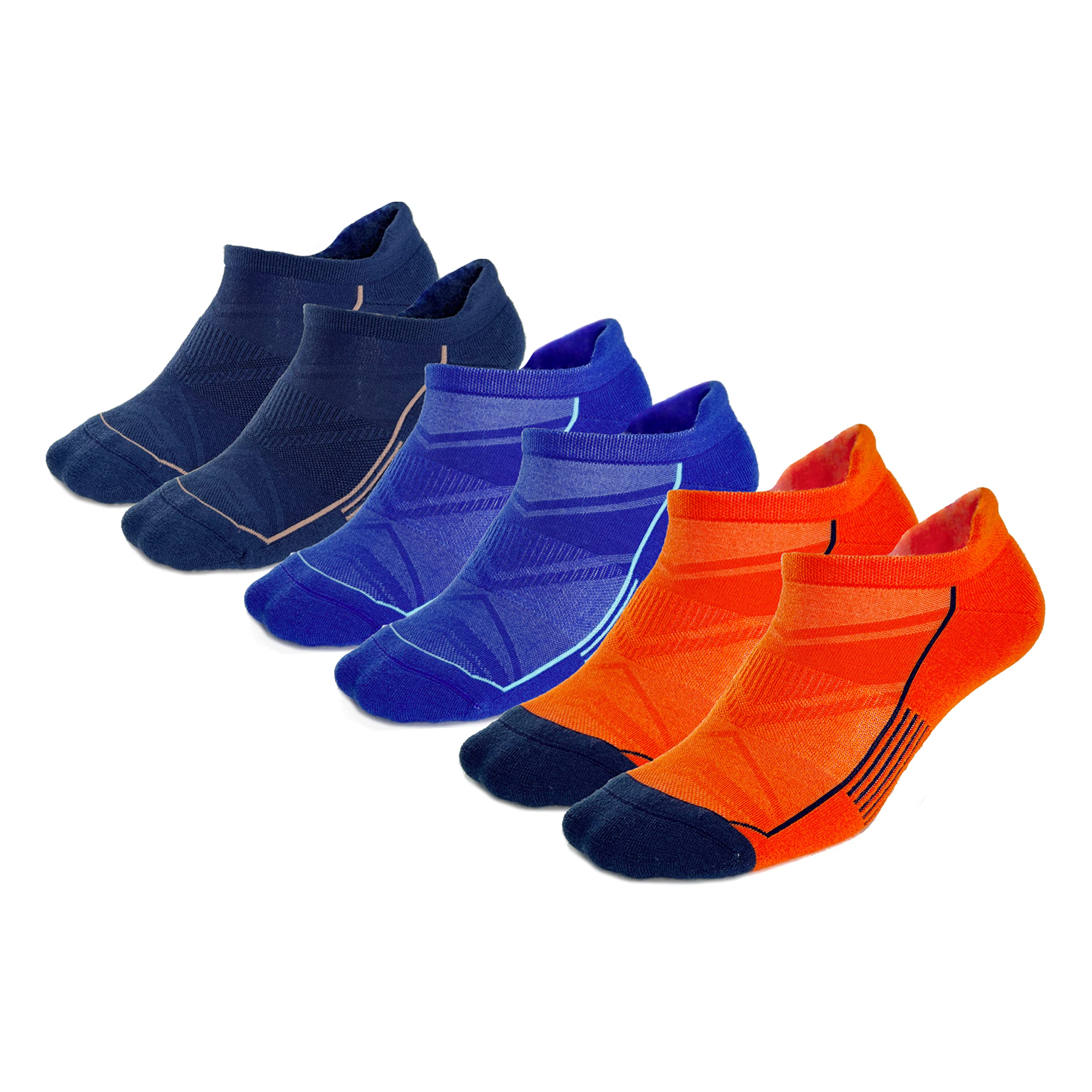 Merino Wool Ankle Running Socks Cushioned Low Cut Tab Athletic Socks for Men and Women Gifts 3 Pairs(Navy Blue,L)