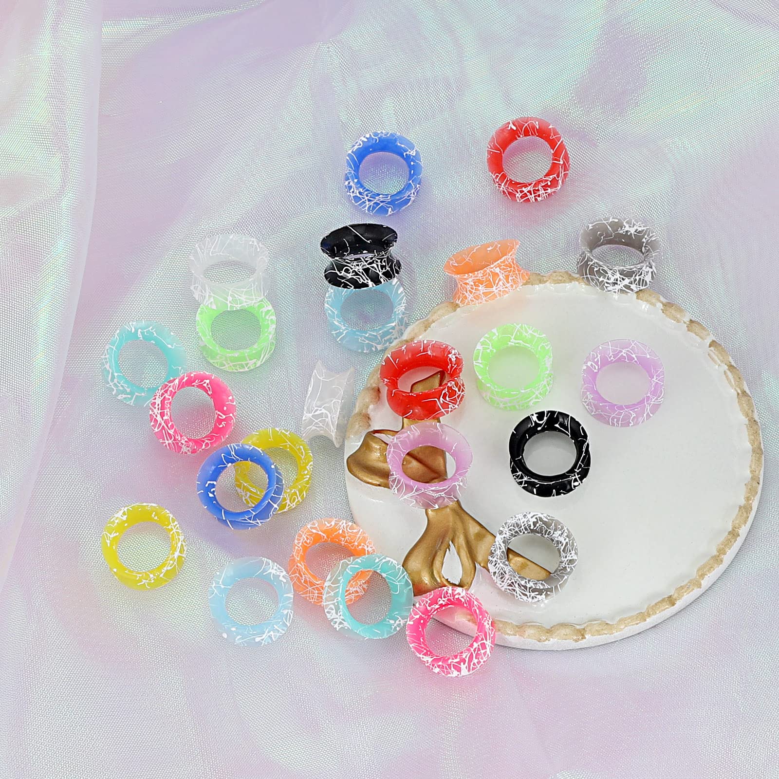 Longbeauty 24pcs White Line Soft Silicone Tunnels Set Ear Gauges Plugs Stretchers Double Flared Flesh Tunnels Ear Piercing Jewelry for Women Men 2G-5/8