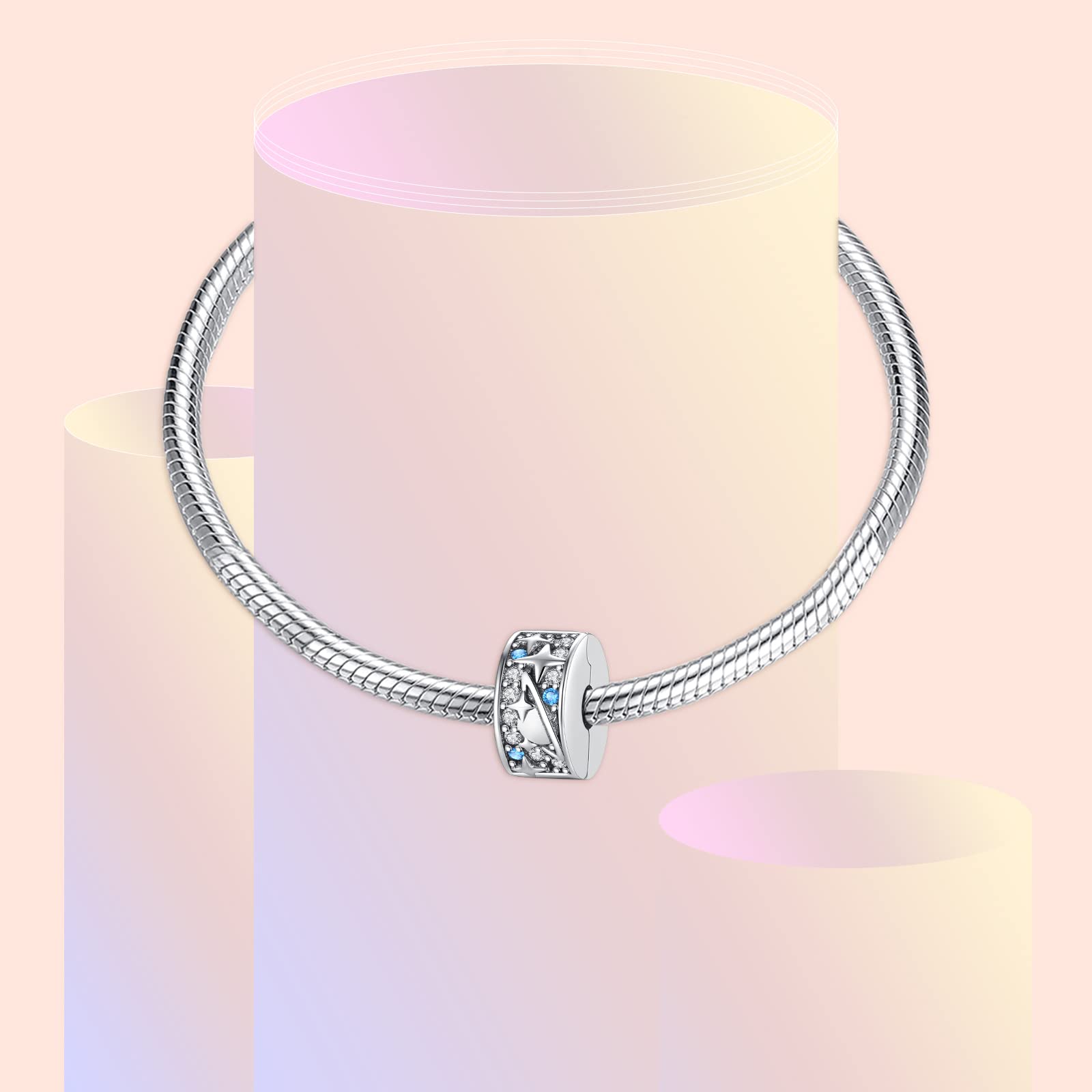 La Menars Shining Elegance Path Clip Cubic Zirconia Charm in Sterling Silver for Women Girls Bracelets Birthday Gift