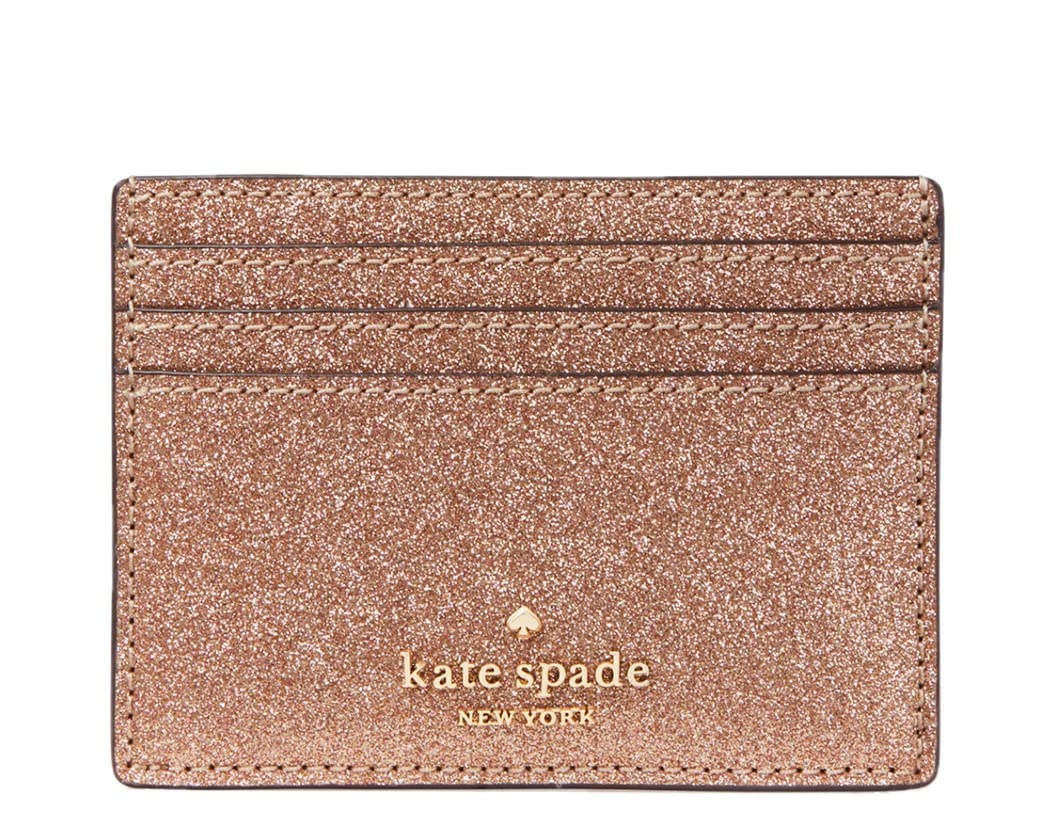Kate Spade New York Shimmy Glitter Boxed Small Faux Leather Cardholder (Rose Gold)