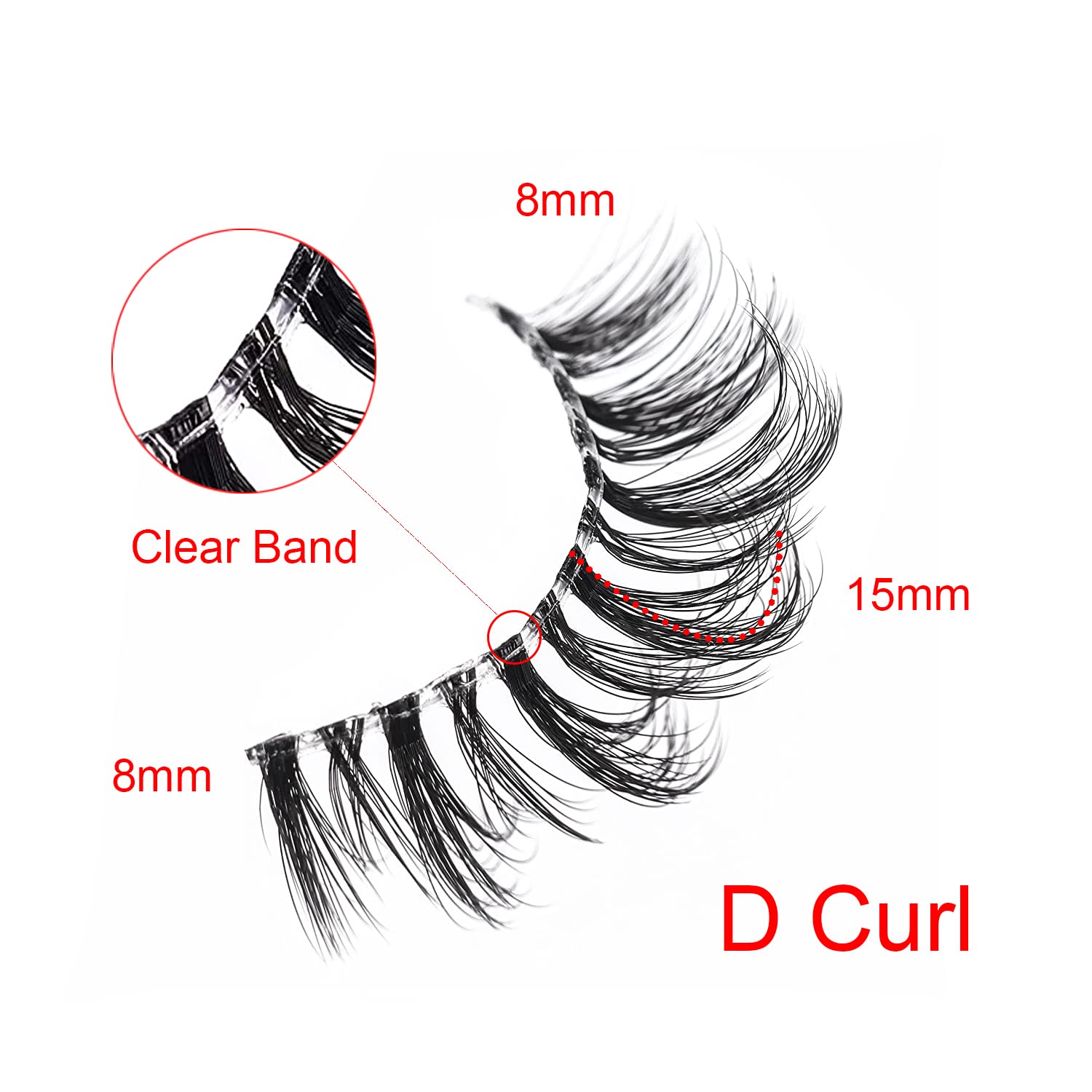 KSYOO Clear Band Dramatic Lashes 8-15mm D Curl Lashes Mink, Fluffy Semi-dramatic 3D Multi-Layered Strip Lashes, Reusable, Invisible Band Strip Eye Lashes - 5 Pairs (Clear Band U6) (Clear Band U6)