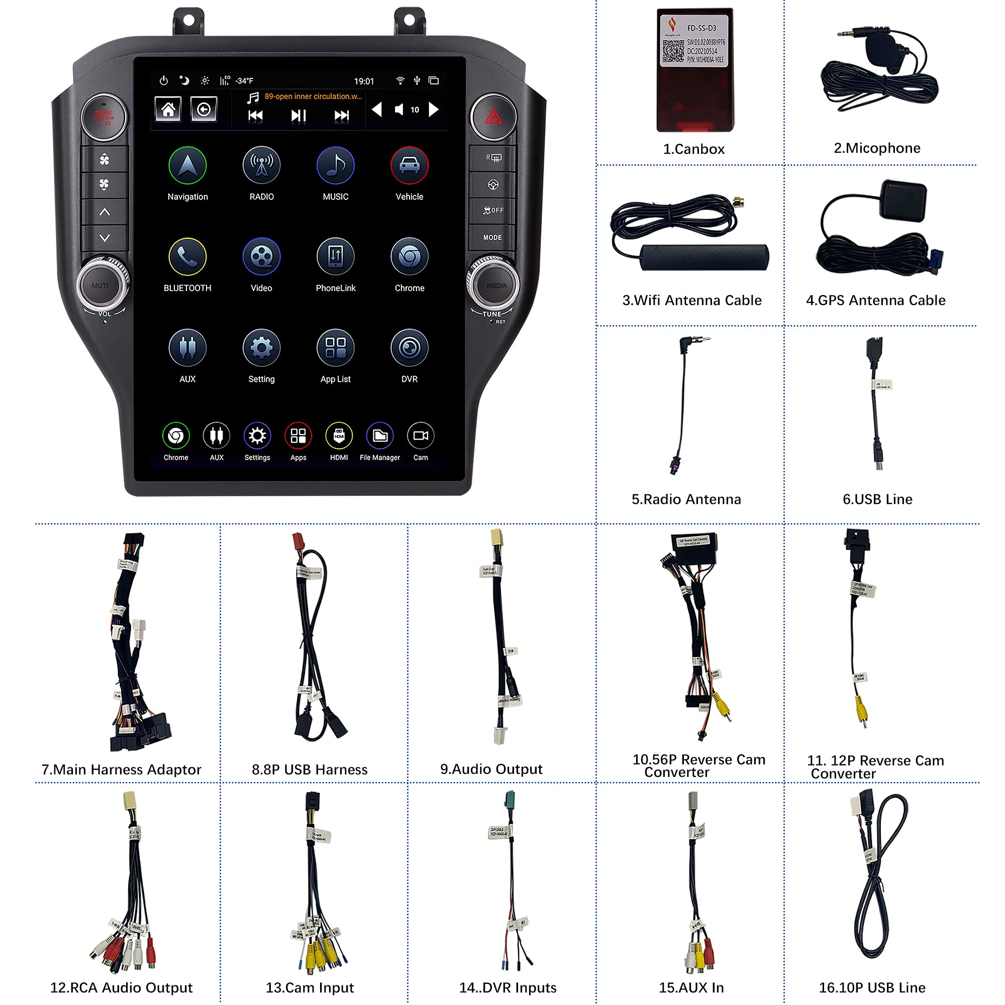 LINKSWELL GEN 4 “T” Style 12.1 inch Car Radio Replacement for Ford Mustang 2015 to 2020, GPS Navigation Android Head Unit Multimedia Player HDMI/Bluetooth/USB/AUX/Wi-Fi Mustang Car Stereo