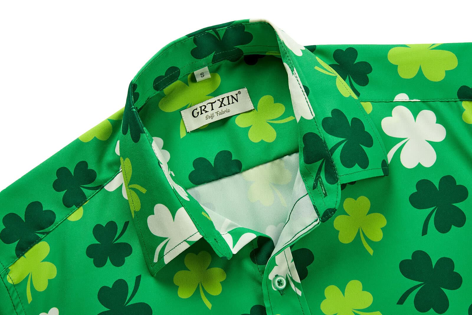 Men's St. Patrick's Day Shirt Funny Irish Flag Clover Short Sleeve Hawaiian Casual Button Down Shirt(Clover,L