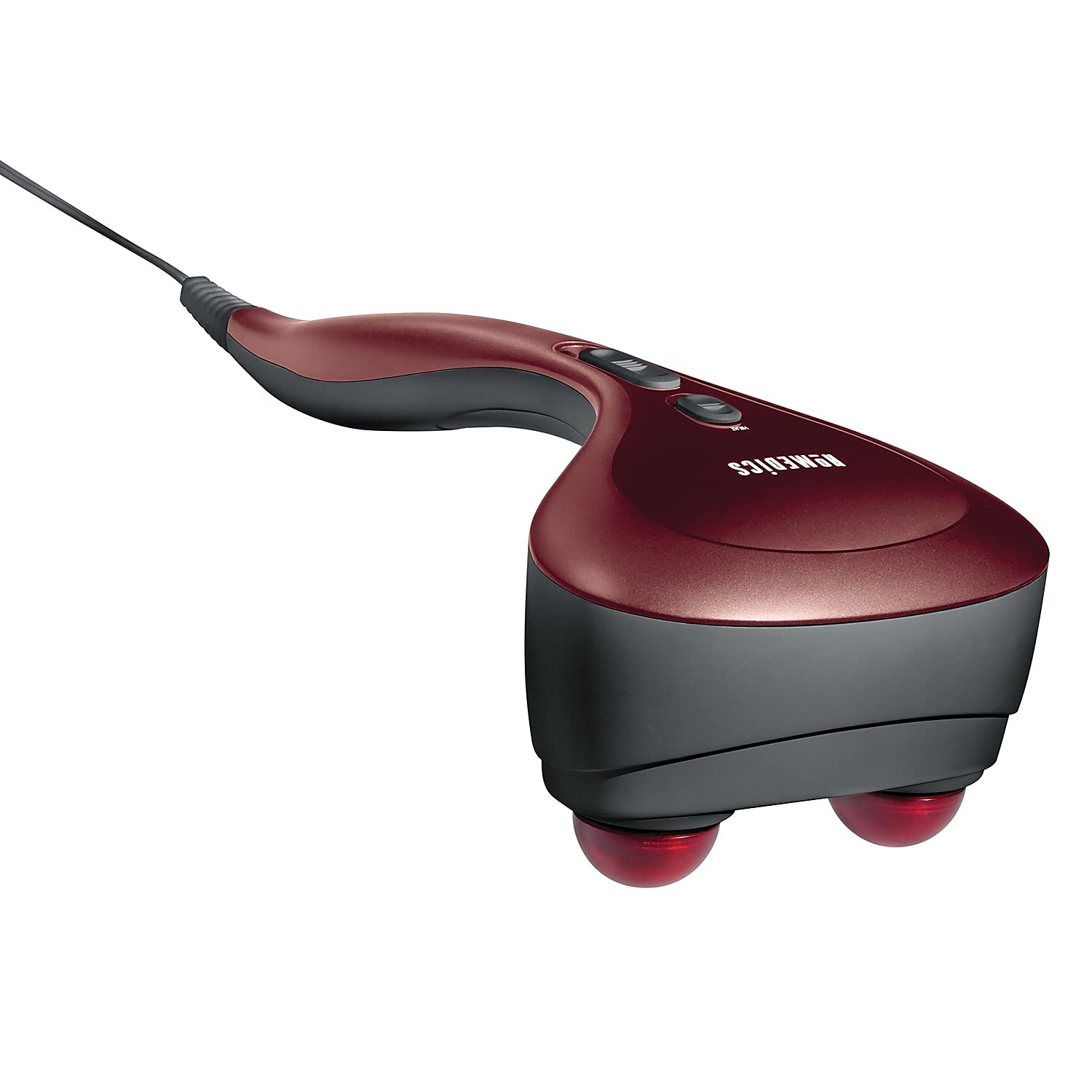 Homedics Compact Neck, Body and Back Massager, Portable Heated Handlheld Percussion Massager with Duel Privoting Heads and Interchangable Nodes for Full Body Tension Release