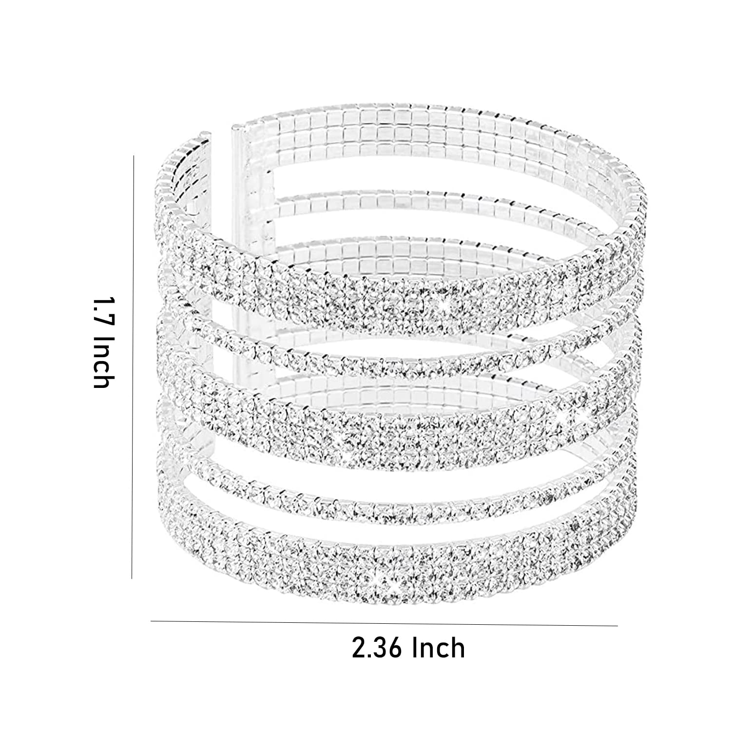 Jojomina Multilayer Sparkling Rhinestone Cuff Bracelet For Women 11 Layers for Women,Crystal Bangle Strand Wrap Bracelet for Party Prom Wedding