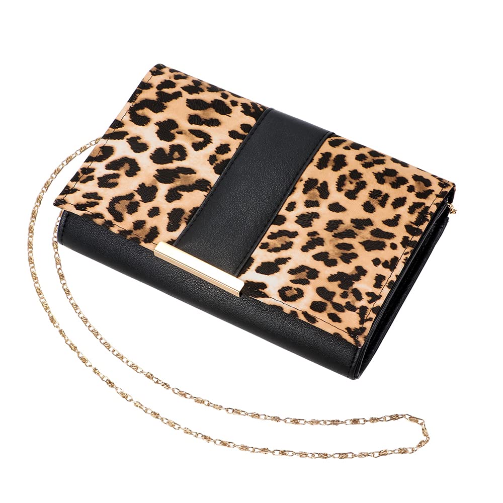 kencome Chic Clutch Purses For Women Crossbody Shoulder Bag Animal Pattern PU (Brown)