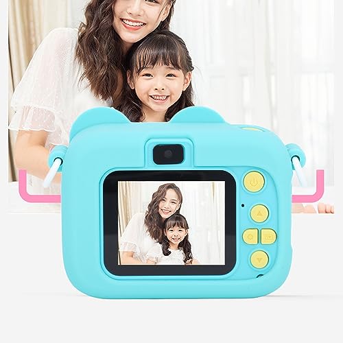 Kids Camera, Cute Cartoon Look HD Digital Video Camera with Silicone Protector, Front Rear Lens, Mini Digital Toddler Camera Toys Christmas Birthday Gifts for Boys and Girls (Blue)